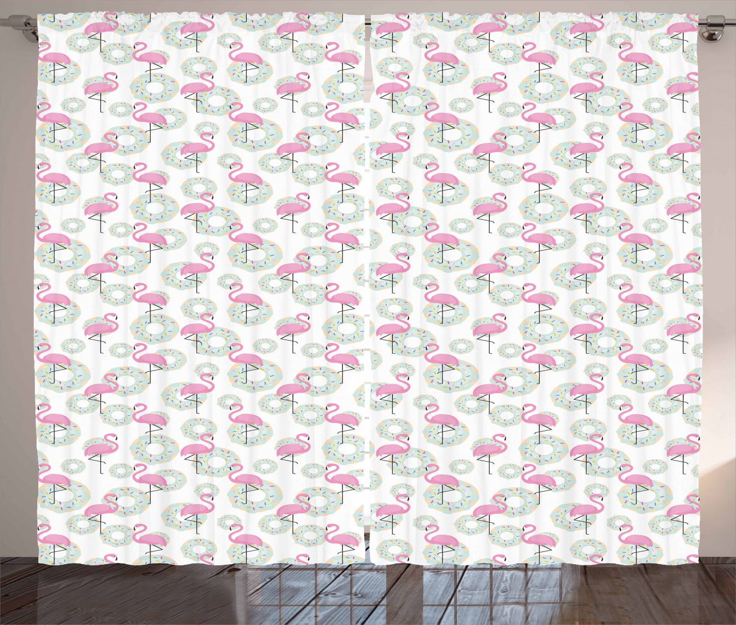 Ambesonne Flamingo Curtains 2 Panel Set, Donuts Hawaii Animals, 108" x ...