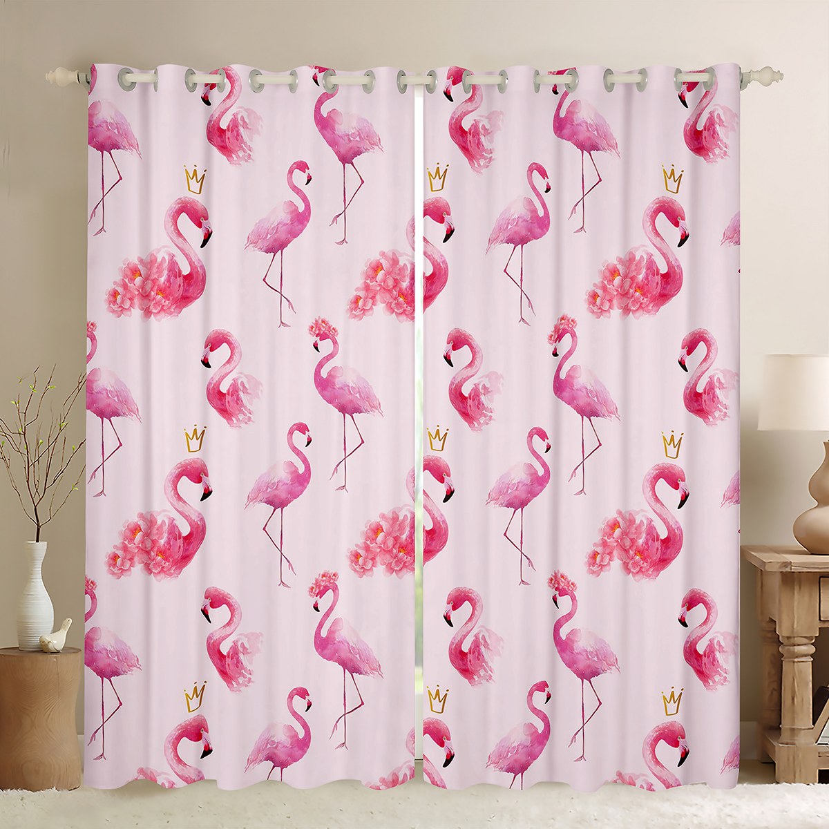 Flamingo Curtains Women Pink Flamingo 30%-50% Blackout Curtains Rustic ...