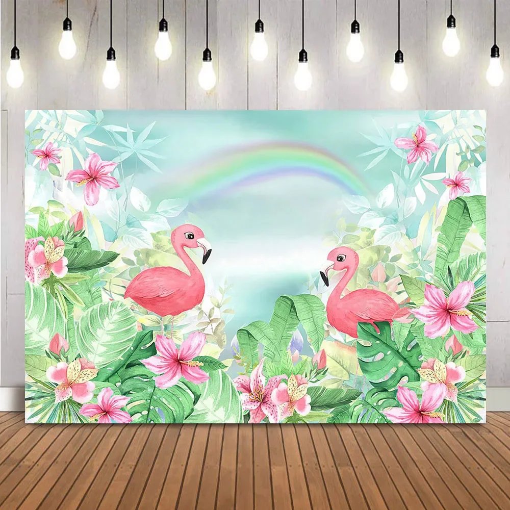 Flamingo Customize Birthday Backdrop Newborn Forest Green Leaves ...