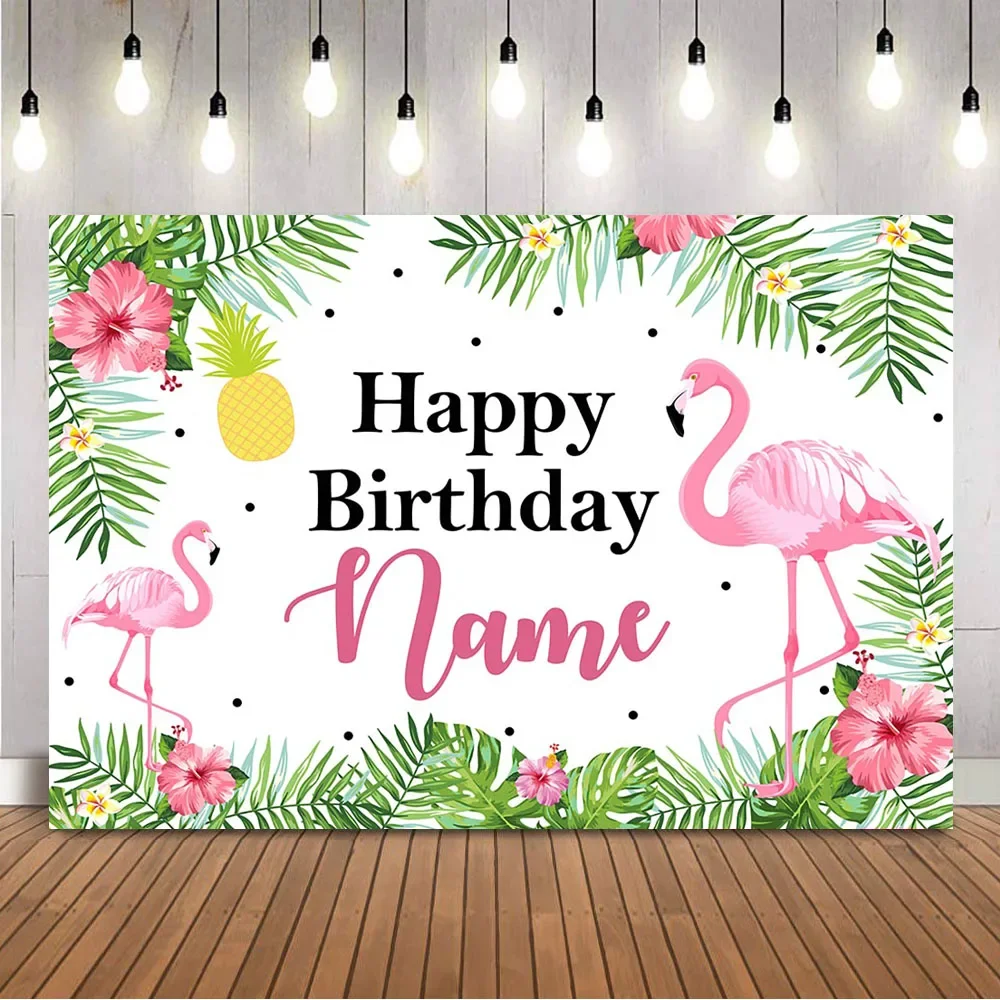 Flamingo Customize Birthday Backdrop Newborn Forest Green Leaves ...