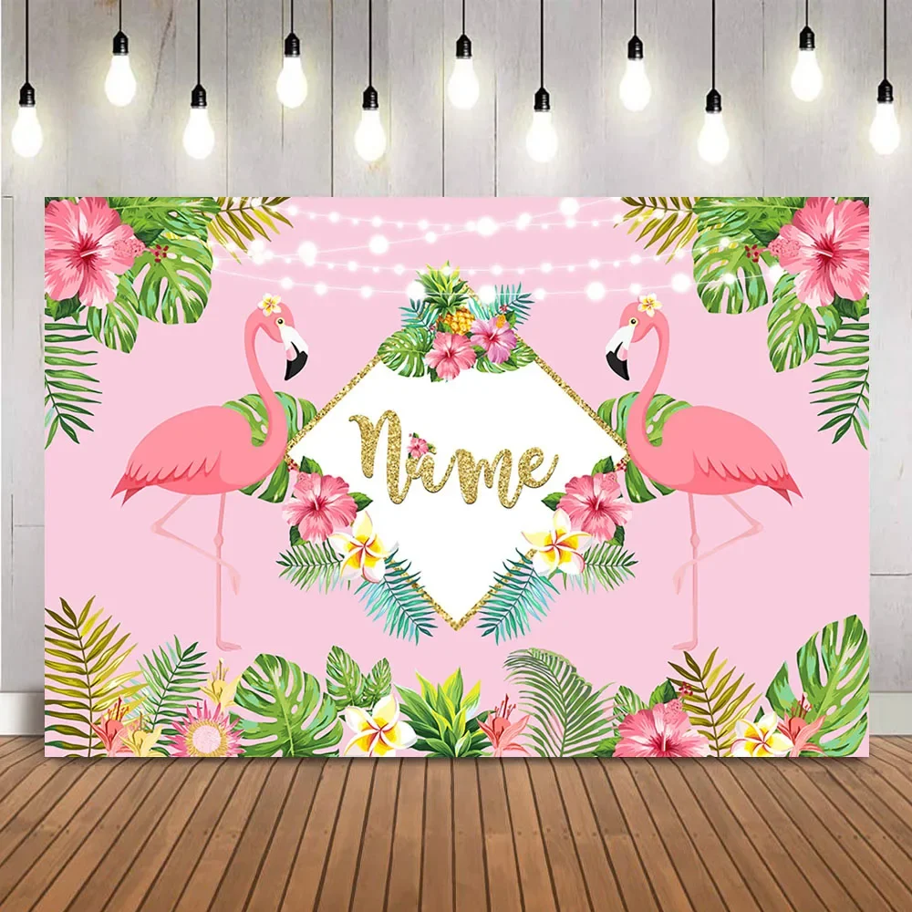 Flamingo Customize Birthday Backdrop Newborn Forest Green Leaves ...