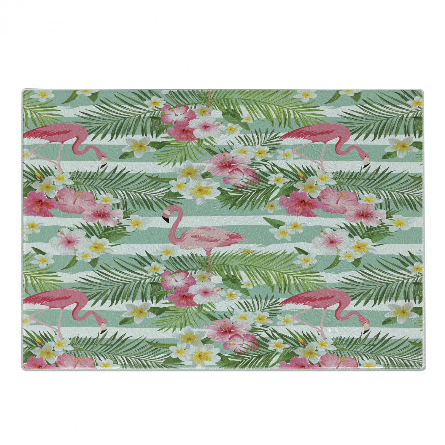 Flamingo Cutting Board, Flamingos with Exotic Hawaiian Leaves Flowers ...