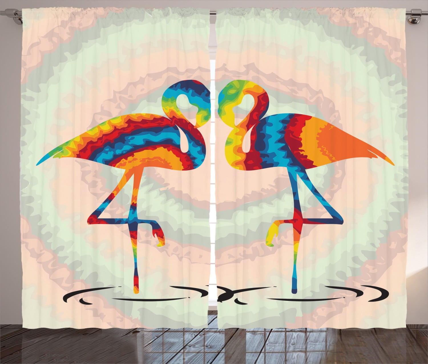 Ambesonne Flamingo Curtains 2 Panel Set, Valentines Funky Birds, 108" x ...