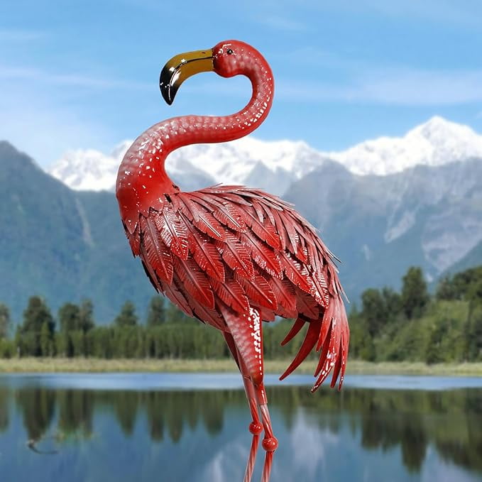 Flamingo Decor for Yard, Metal Bird Statue Garden Decor, Standing ...