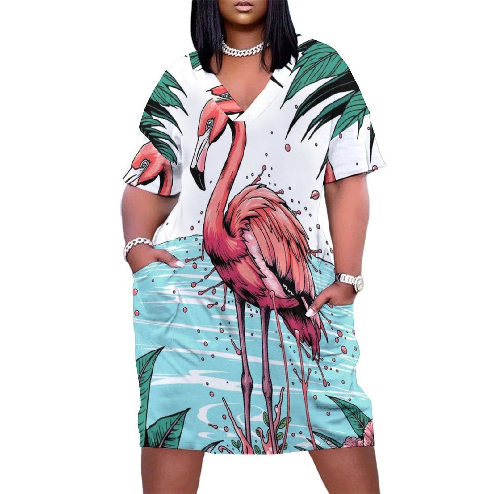 Flamingo Dress Loose Pocket Dress Women Clothing 2025 New Arrivals Elegant Chic Women Dresses ...