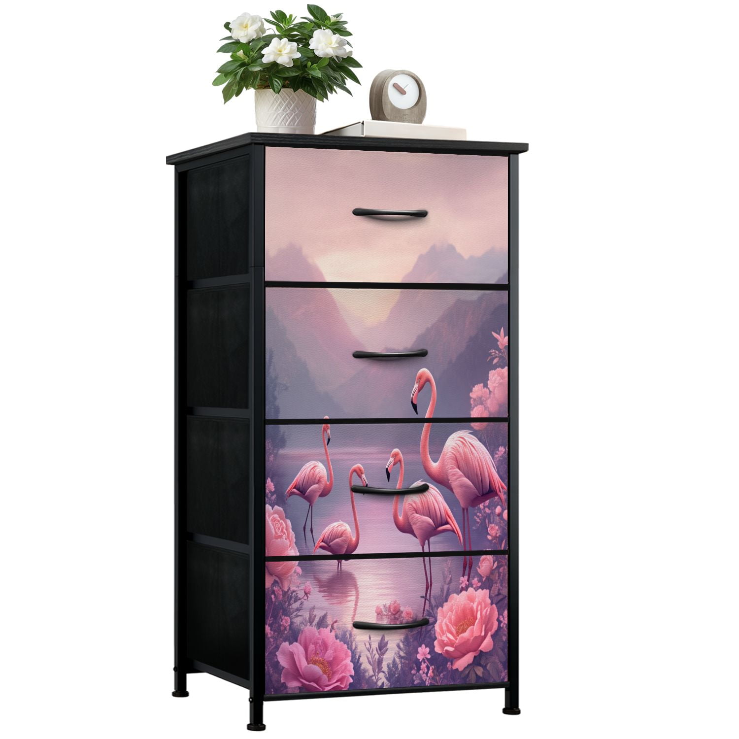 Flamingo Dresser for Bedroom with 4 Storage Drawers Pink Tropical ...