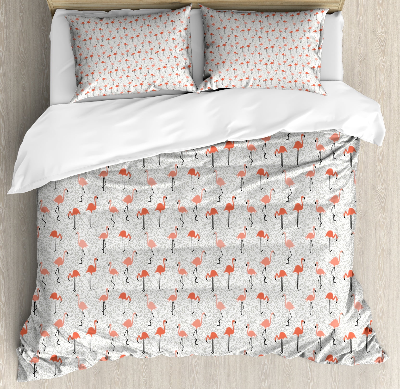 Flamingo Duvet Cover Set, Exotic Birds on Tropical Motifs Jungle ...
