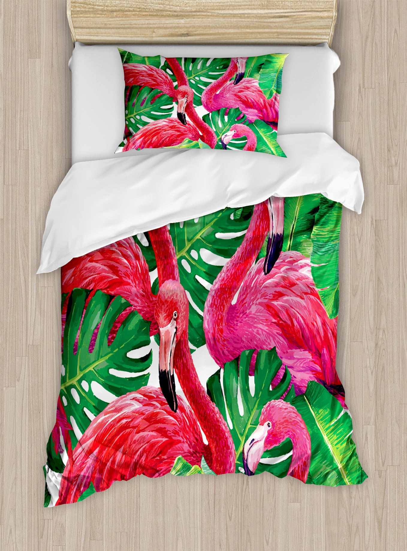 Flamingo Duvet Cover Set, Flamingos Sitting on Macro Tropic Exotic ...