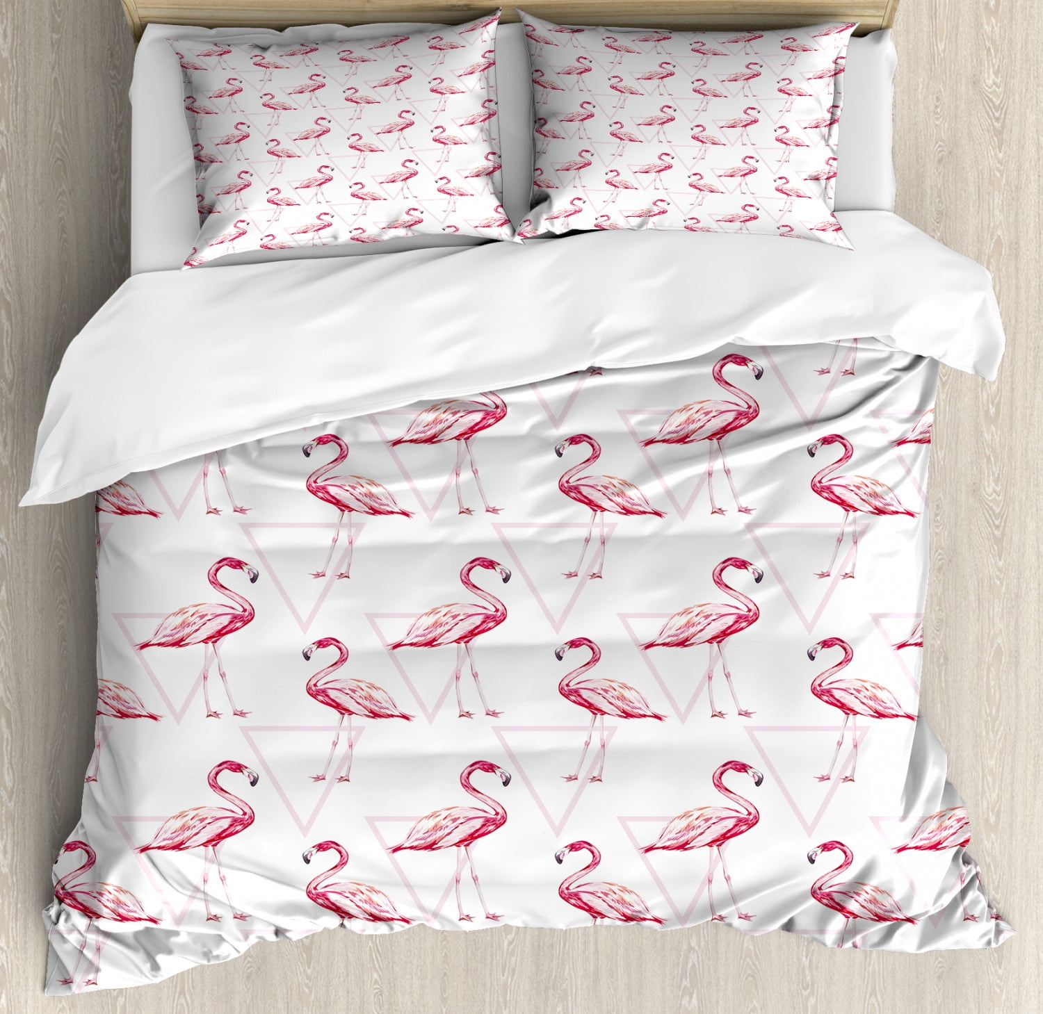 Flamingo Duvet Cover Set King Size, Realistic Drawing Style Animals on ...