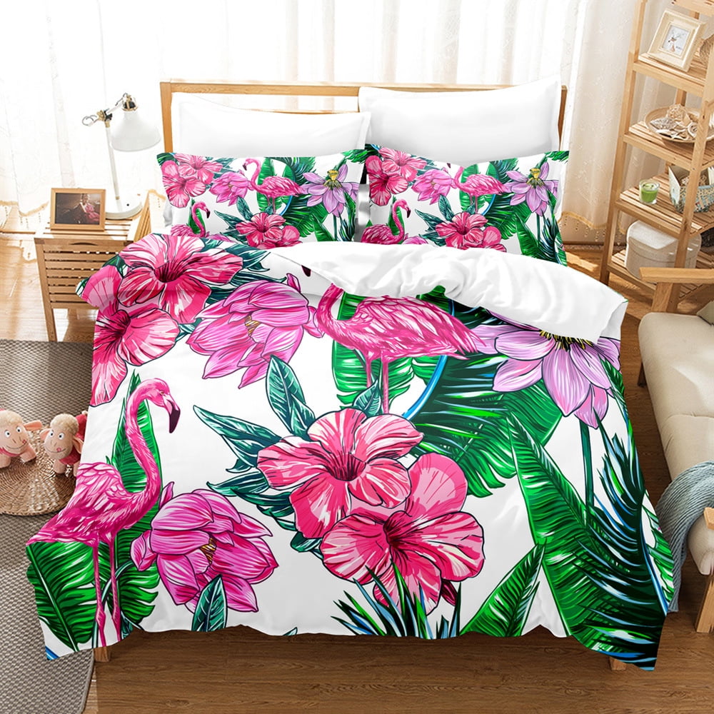 Flamingo Duvet Cover Set King Size, Repeating Exotic Pattern of Tropic ...
