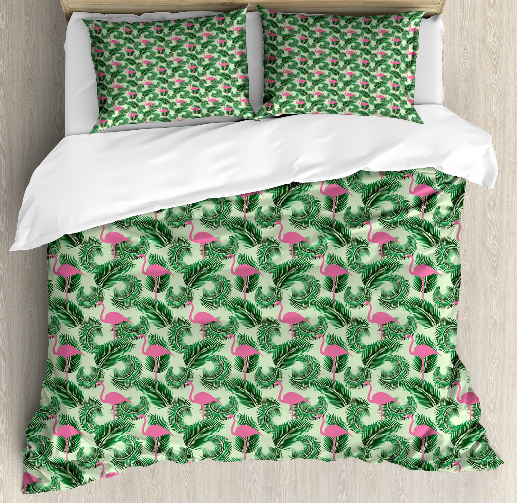 Flamingo Duvet Cover Set, Repetitive Summer Tropical Bird Palm Trees ...
