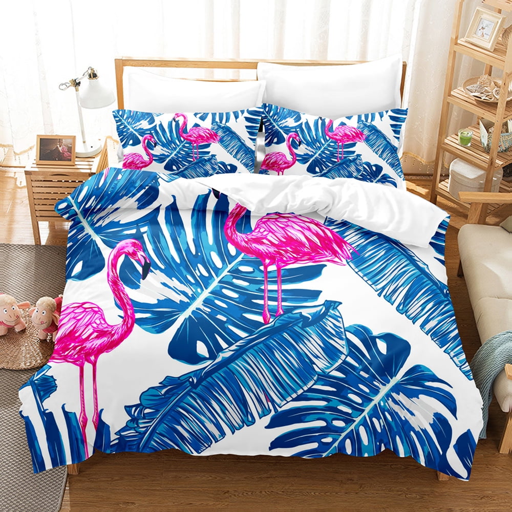Flamingo Duvet Cover Set,Tropical Flamingo Pattern Bedding Set for Kids ...