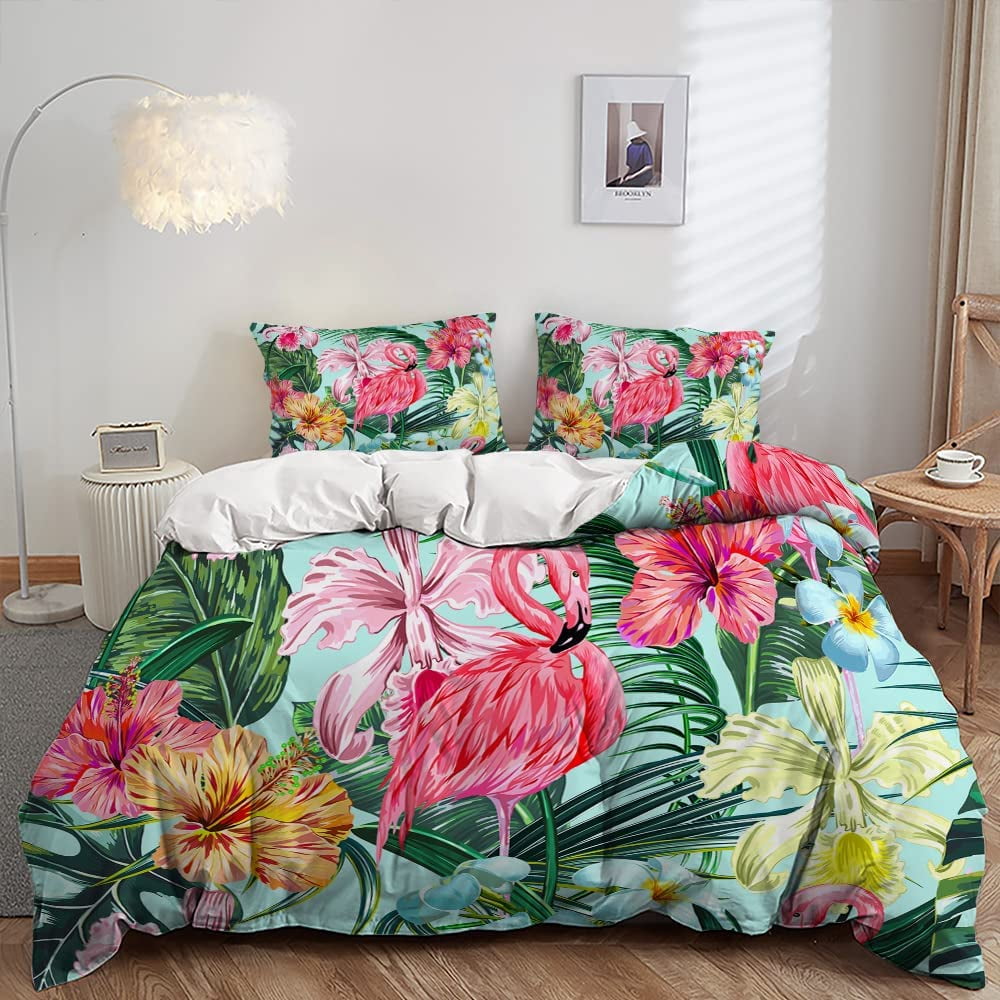 Flamingo Duvet Cover Set,Tropical Flamingo Pattern Bedding Set for Kids ...
