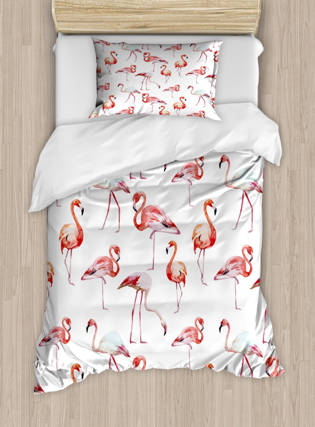 Flamingo Duvet Cover Set Twin Size, Exotic Birds Pattern with Hand ...