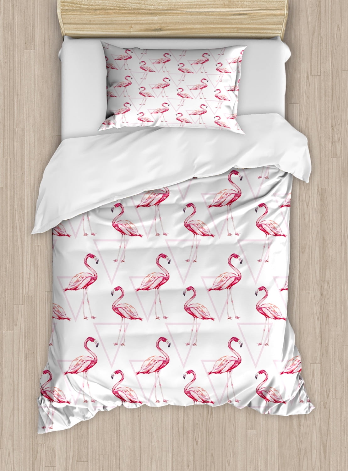 Flamingo Duvet Cover Set Twin Size, Realistic Drawing Style Animals on ...