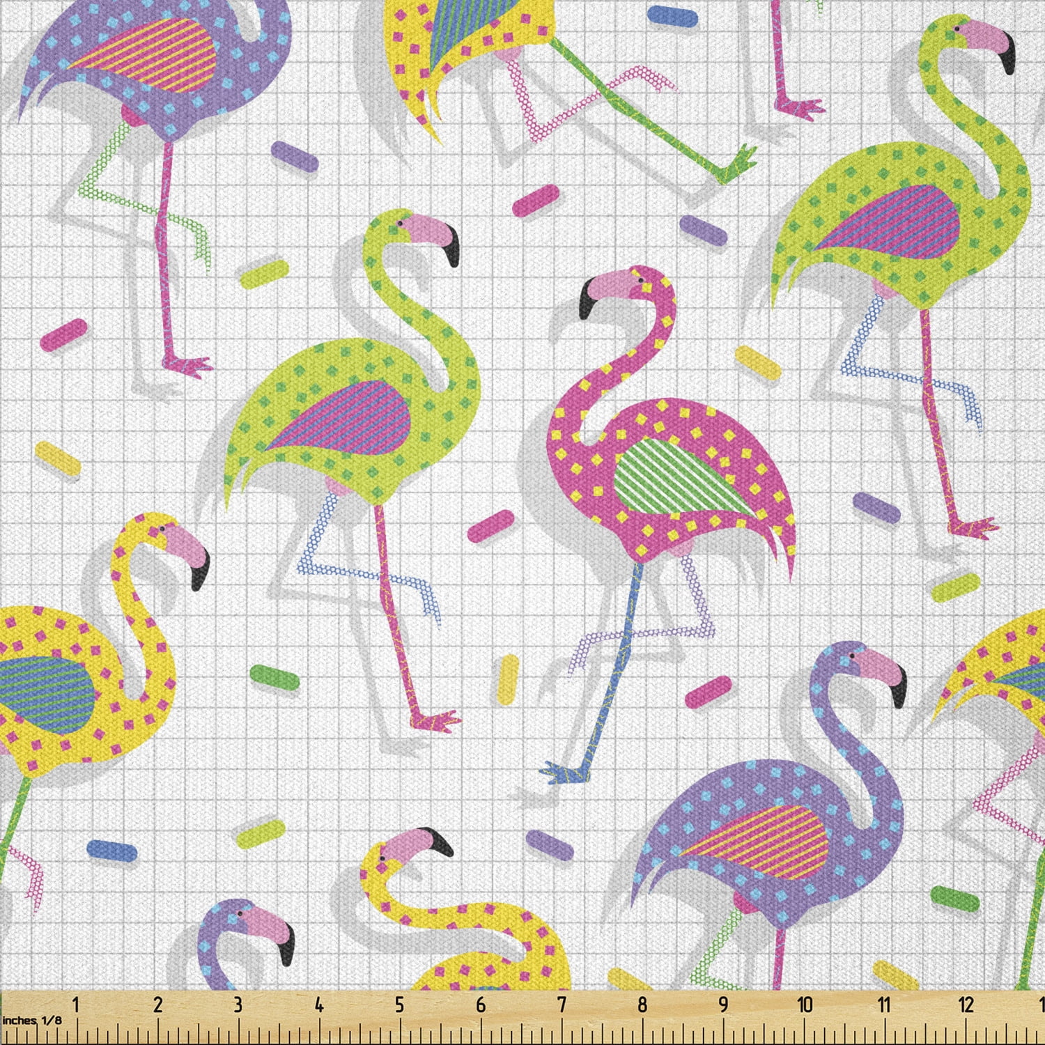 Flamingo Fabric by The Yard, Colorful Retro Vintage Flamingo Patterns ...