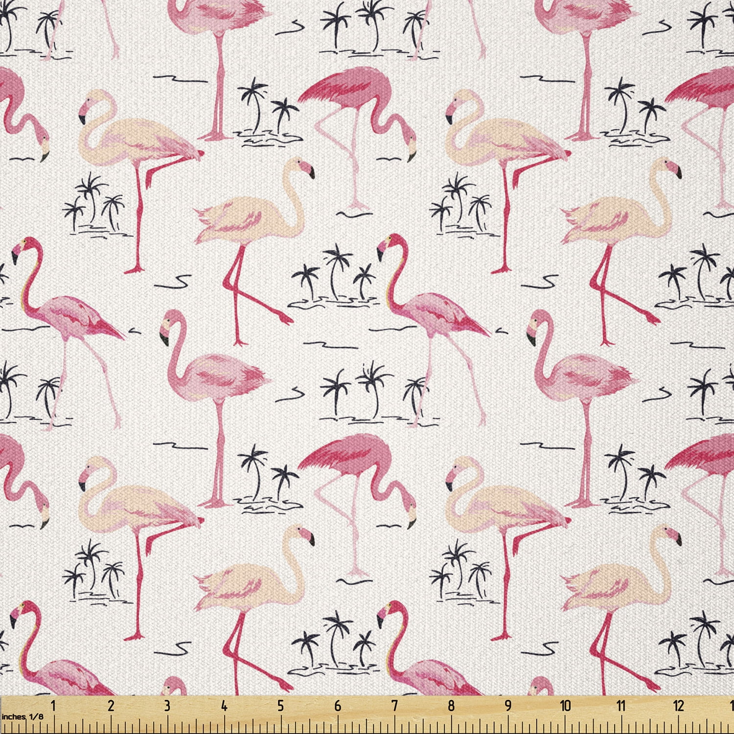 Flamingo Fabric by The Yard, Flamingos in Vintage Style Illustration ...
