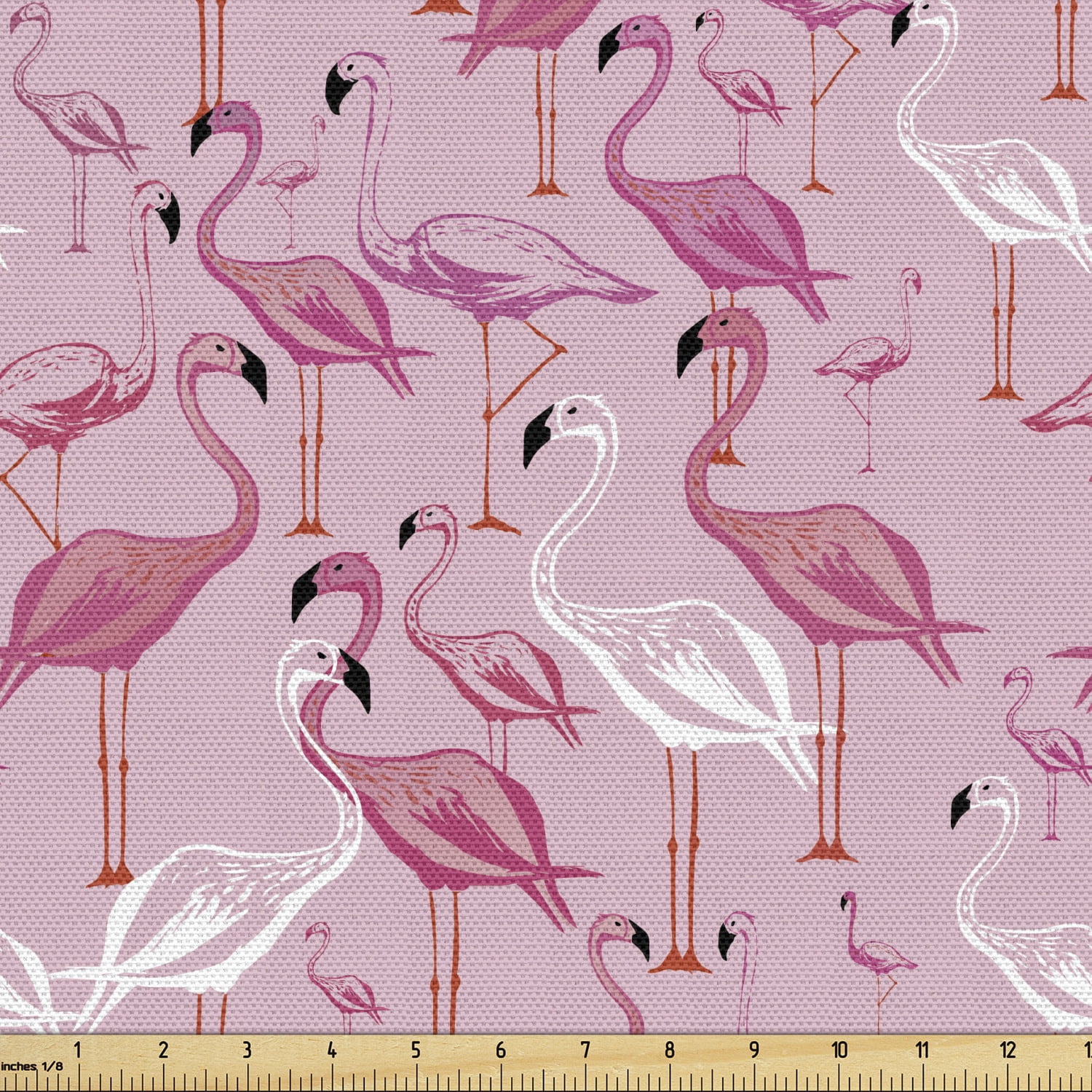 Ambesonne Flamingo Fabric by the Yard Upholstery, Animals in Pinkish ...
