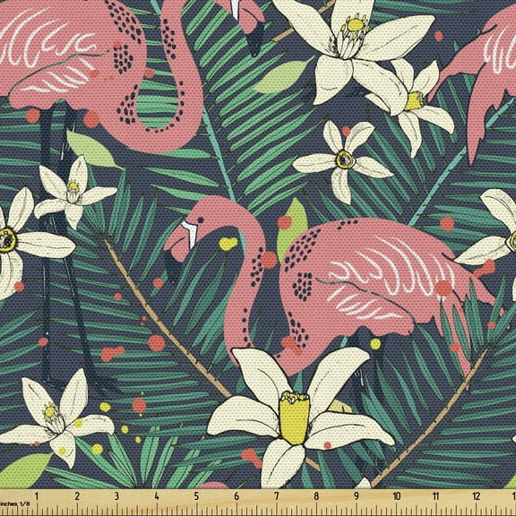 Ambesonne Flamingo Fabric by the Yard Upholstery, Retro Scene Polka ...