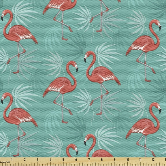 Ambesonne Flamingo Fabric by the Yard Upholstery, Retro Scene Polka ...