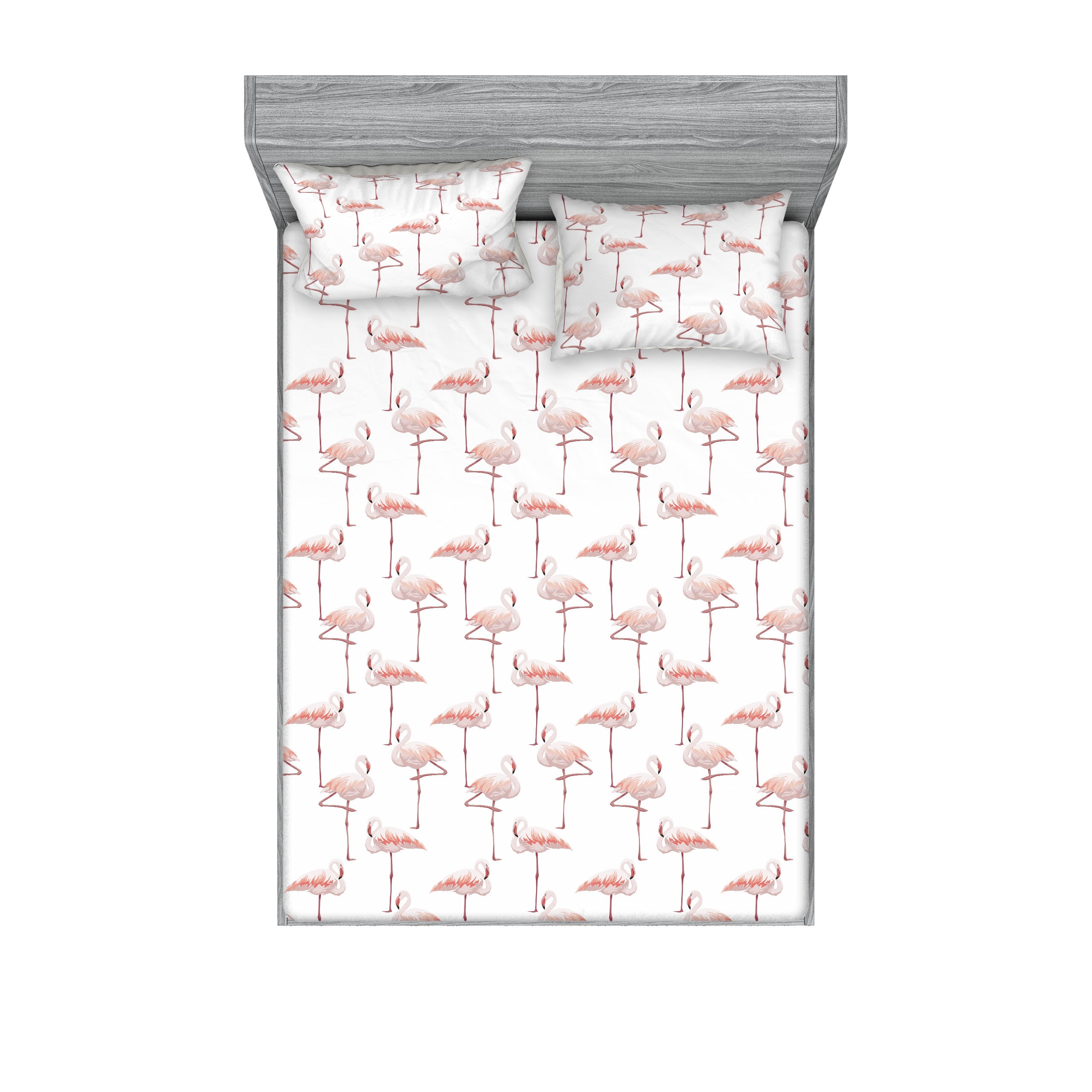Flamingo Fitted Sheet & Pillow Sham Set, Wild Nature Inspired Exotic ...