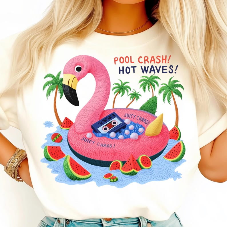 Flamingo Float T-Shirt – Retro Summer Pool Party Design, Tropical Fun ...