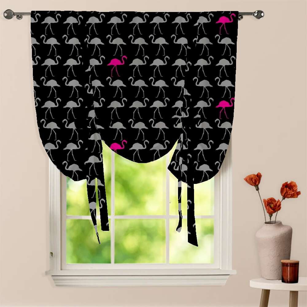 Flamingo Flock Window Curtain for Living Room Roman Curtain Kitchen Tie ...