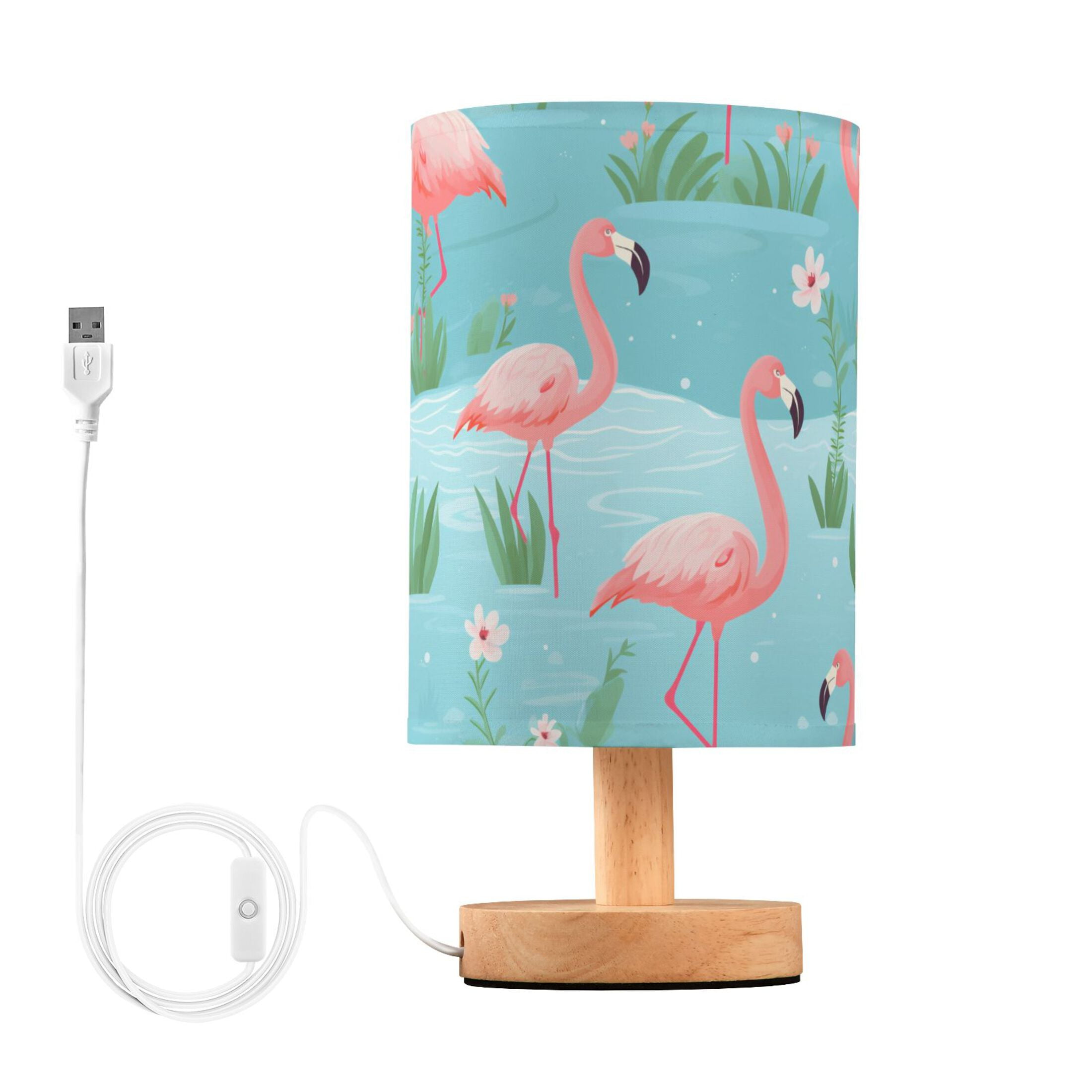 Flamingo Floral Bedside Table Lamp LED Warm Lights with USB Charging ...
