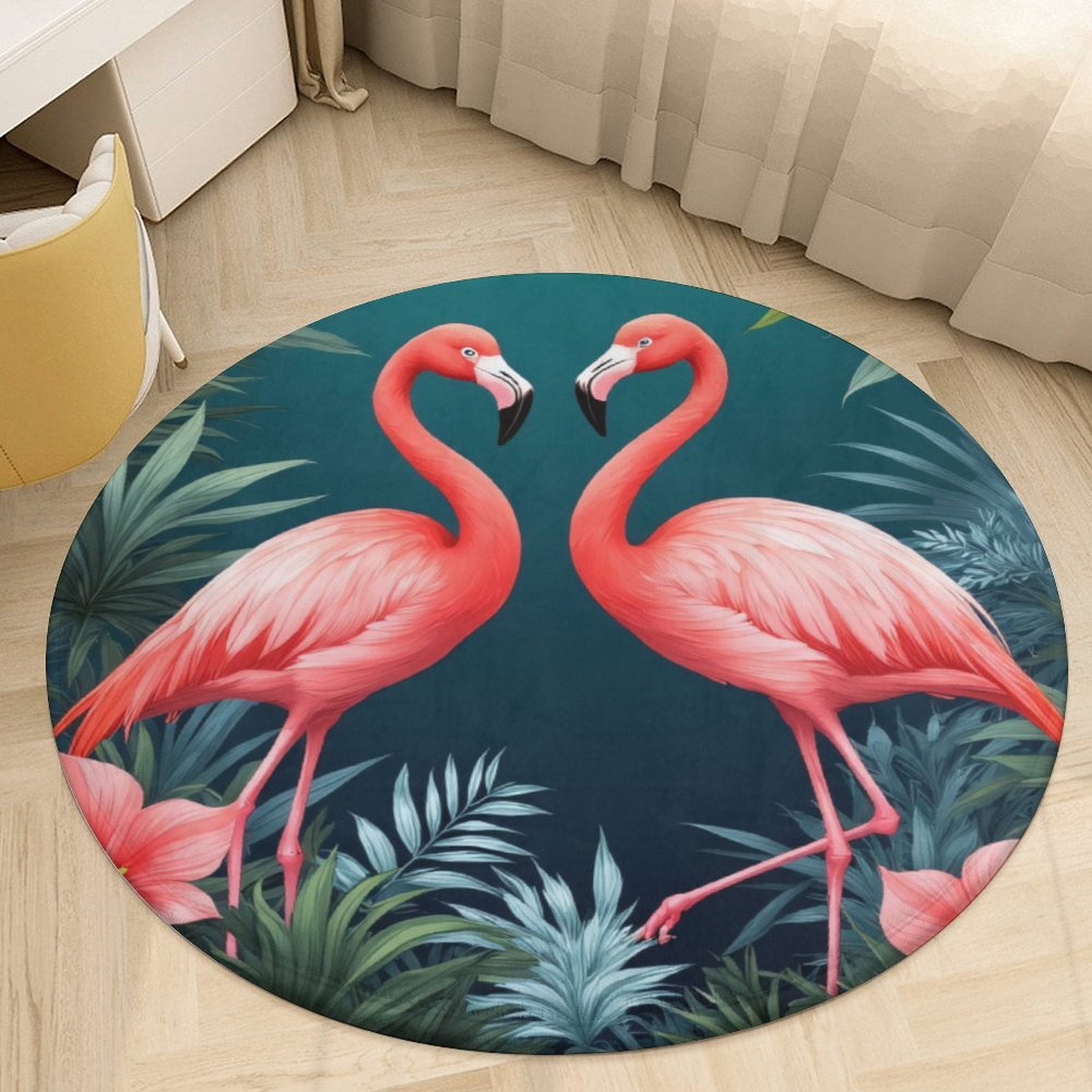 Flamingo Floral Jungle Print Round Area Rugs for Bedroom Living Room ...
