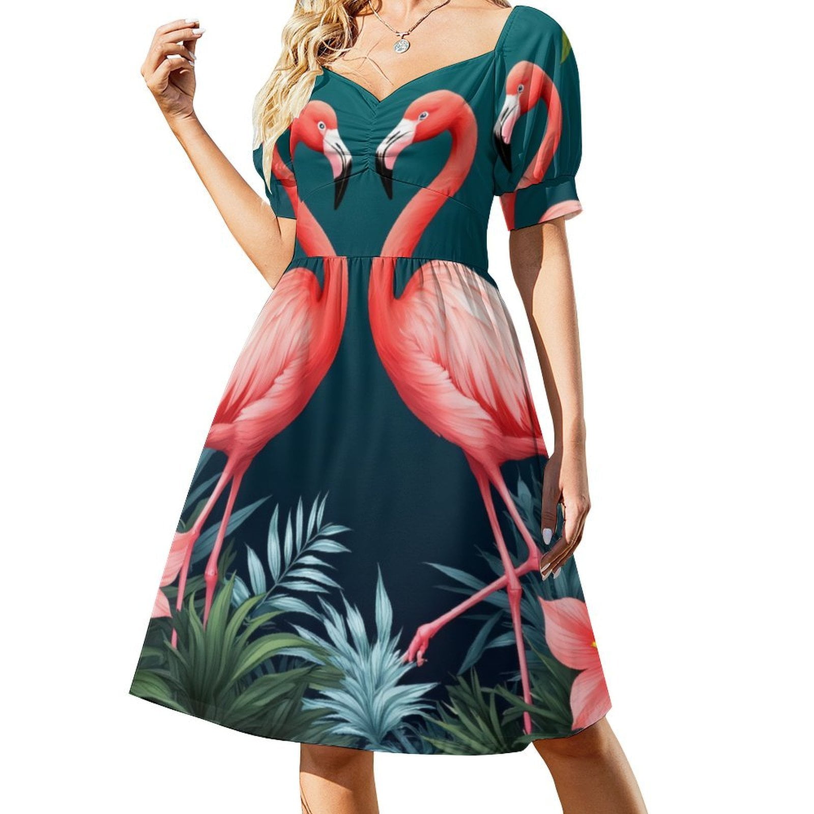 Flamingo Floral Jungle Print Summer Women's Dress 2025 Elegant Dresses ...