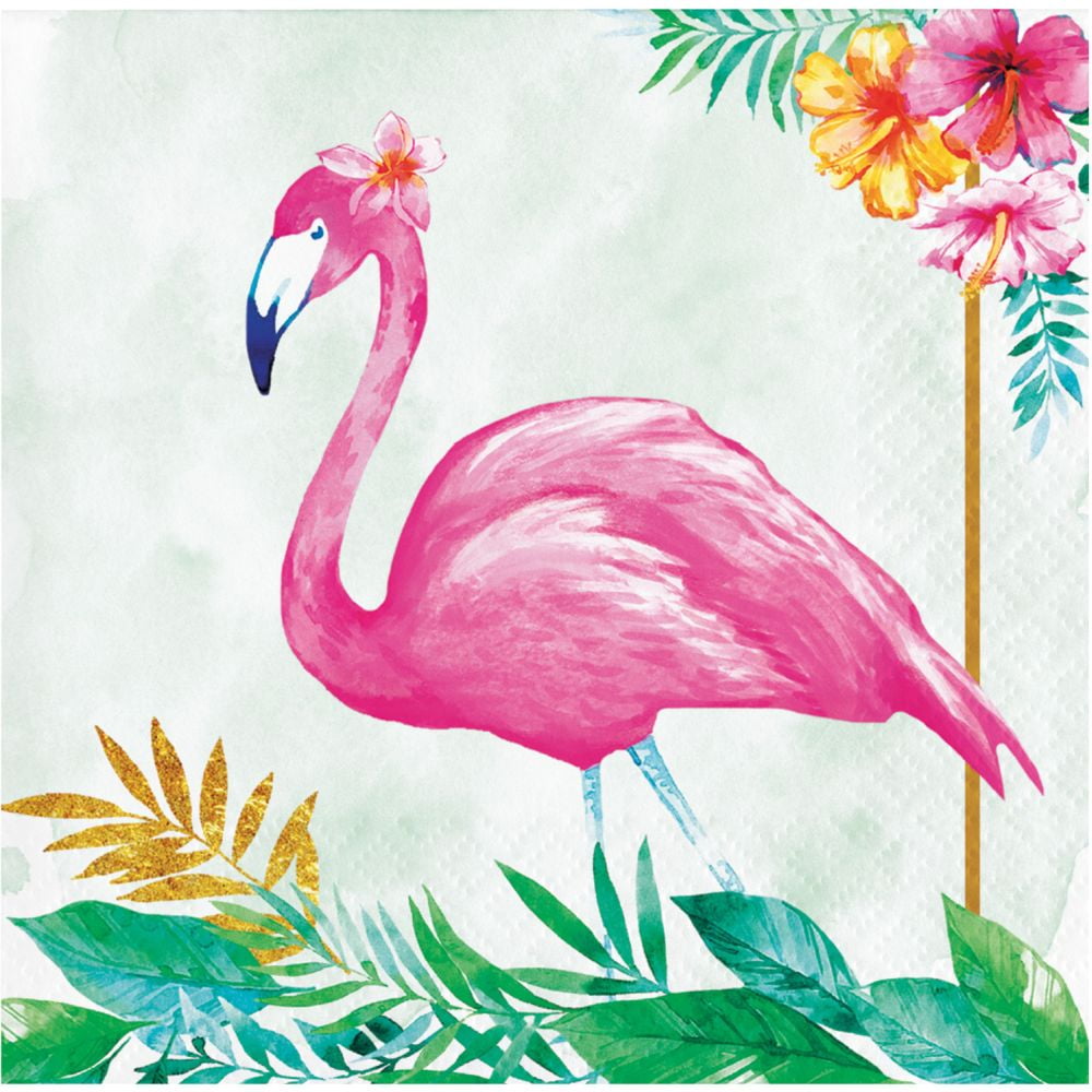 Flamingo Floral Paper Beverage Napkins 16 Per Pack - Walmart.com