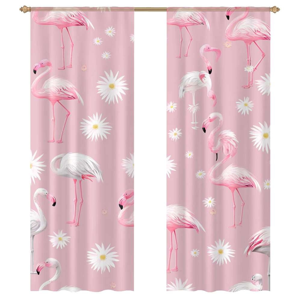 Flamingo Floral Pink Pattern Tulle Curtains For Living Room Chiffon ...