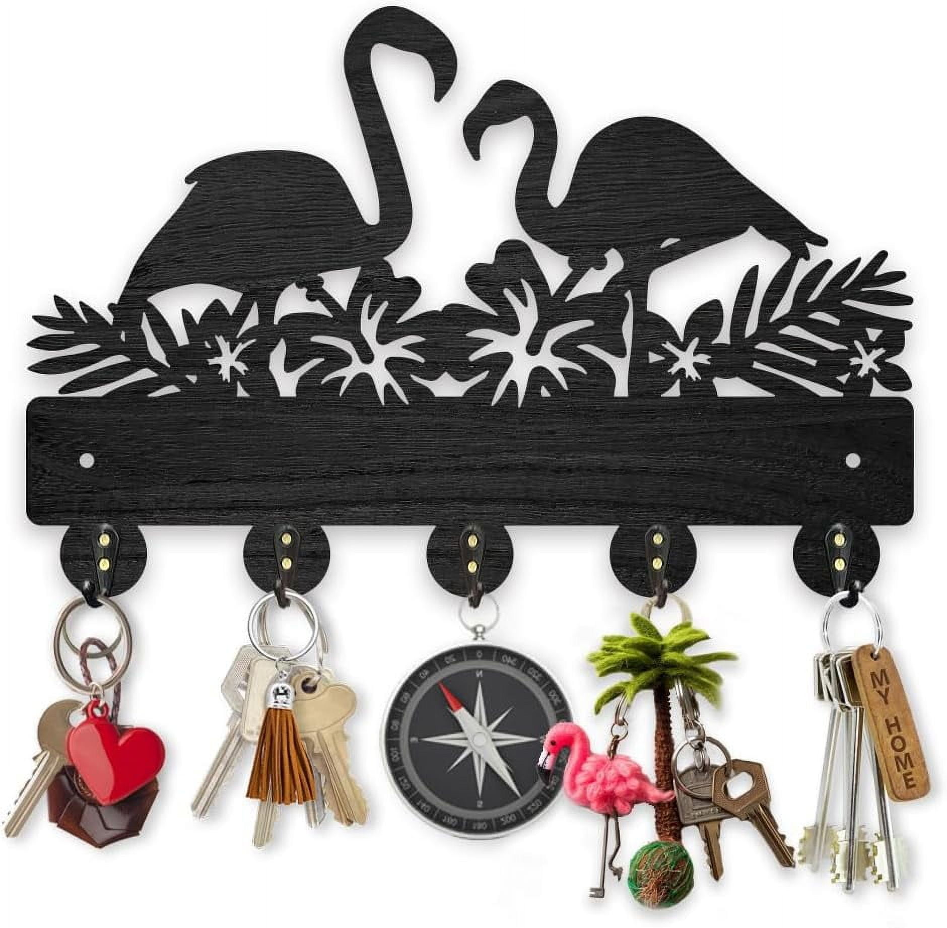 Flamingo Flower Coat Rack Wall Mount Wood Key Holder for Wall 11.8×7 ...