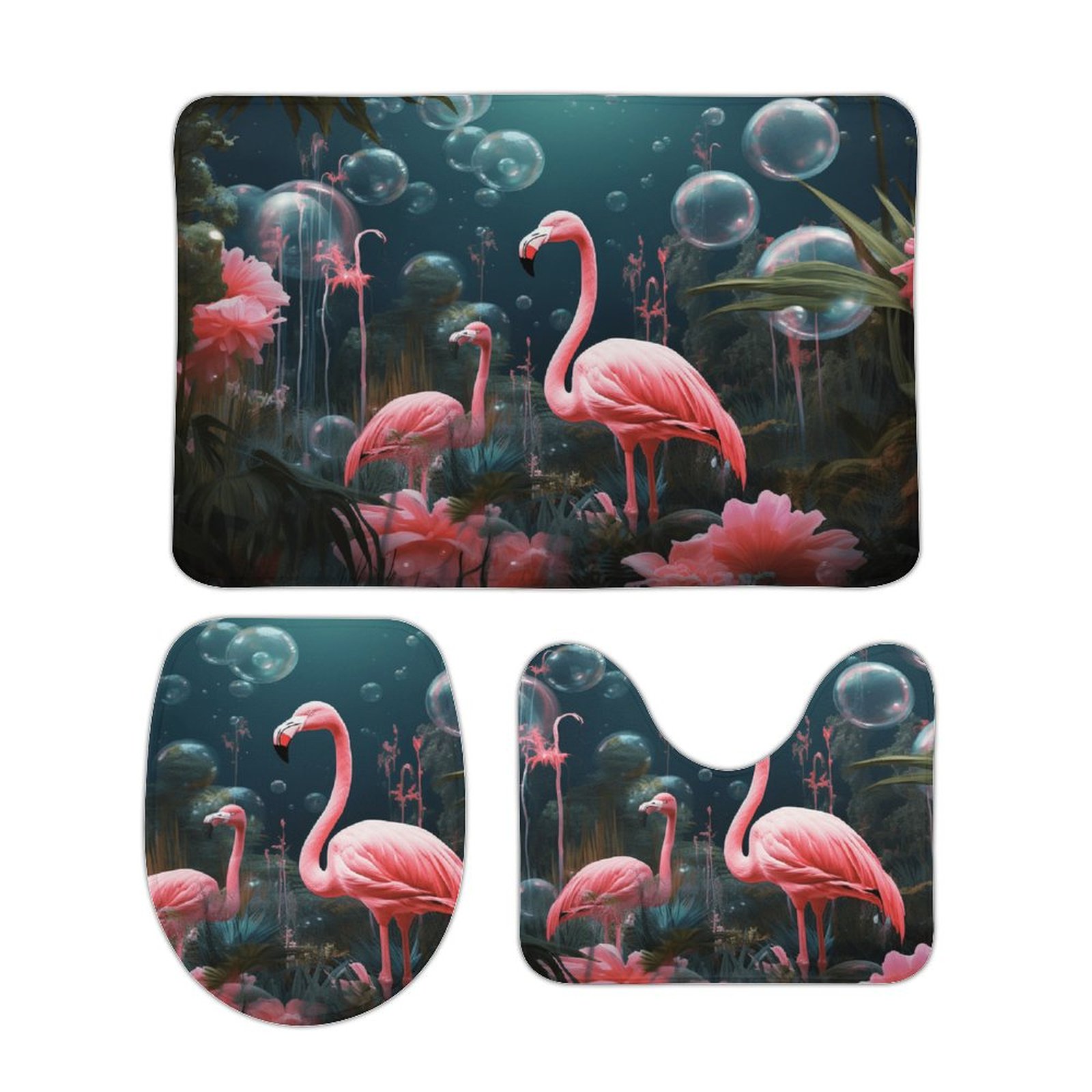 Flamingo Flower Tropical Bathroom Mats Set of 3 Pieces Non Slip Contour ...