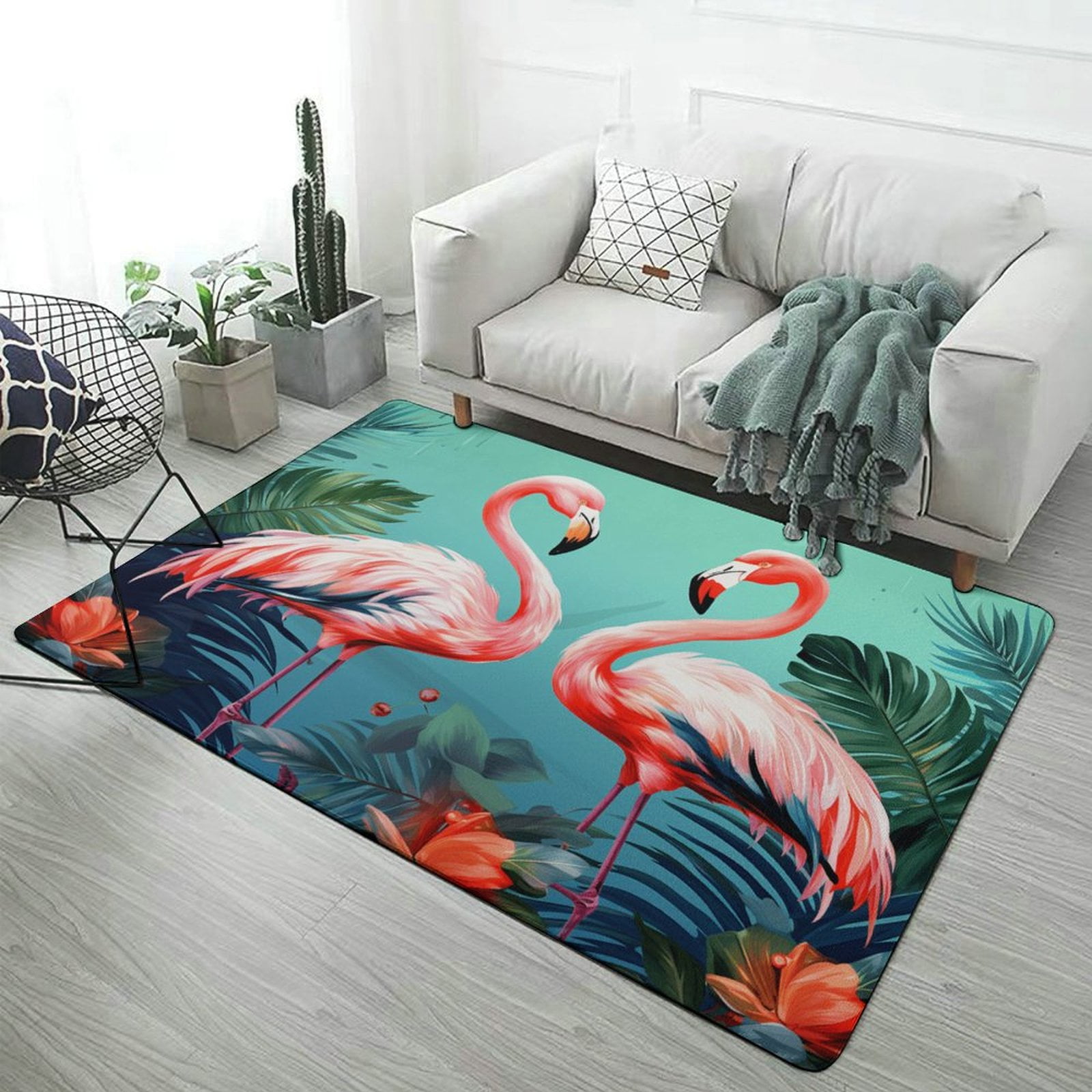 Flamingo Flower Tropical Carpet Style Living Room Bedroom Rug Modern 3d ...