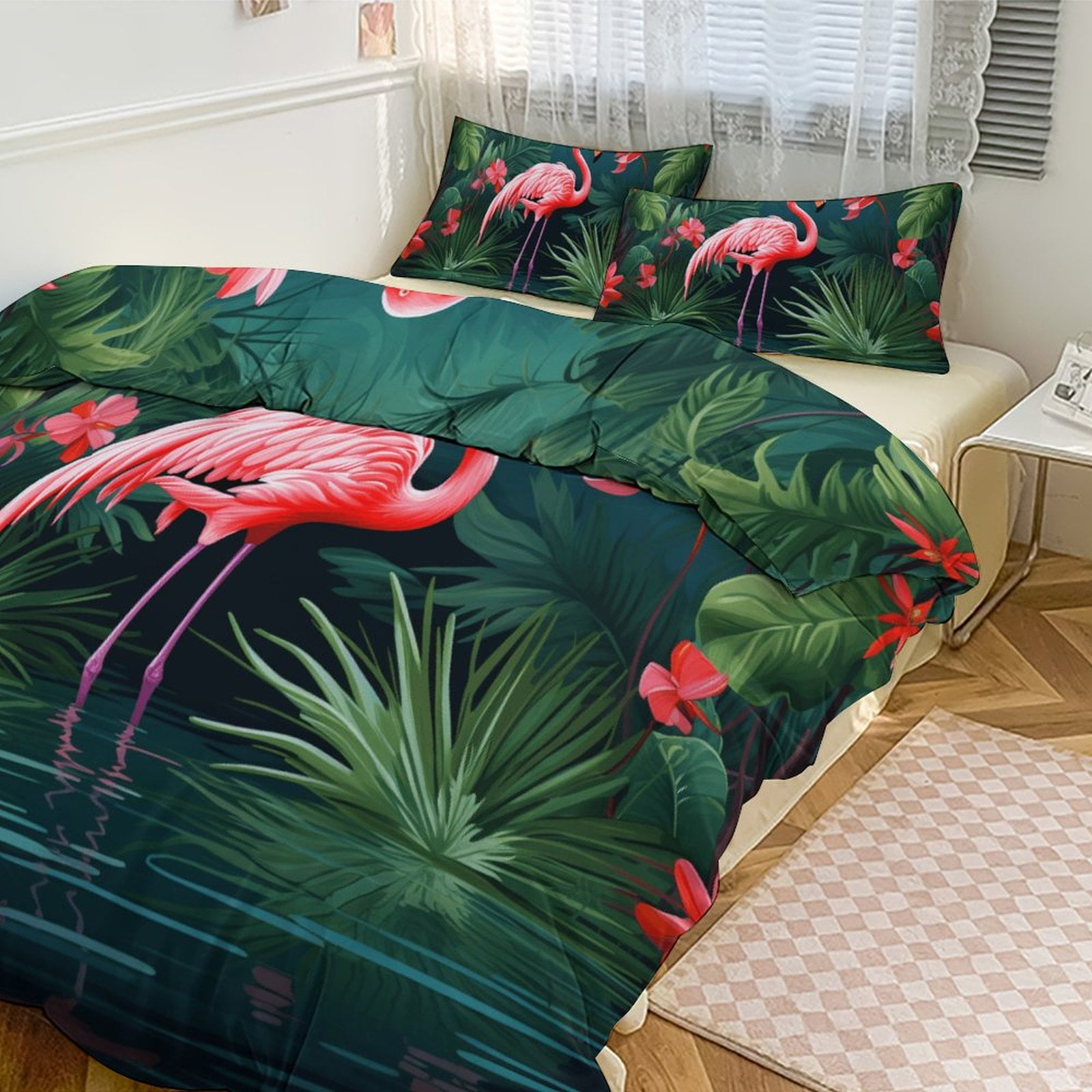 Flamingo Flower Tropical Duvet Cover Set Bedding Set Polyester Quilt ...