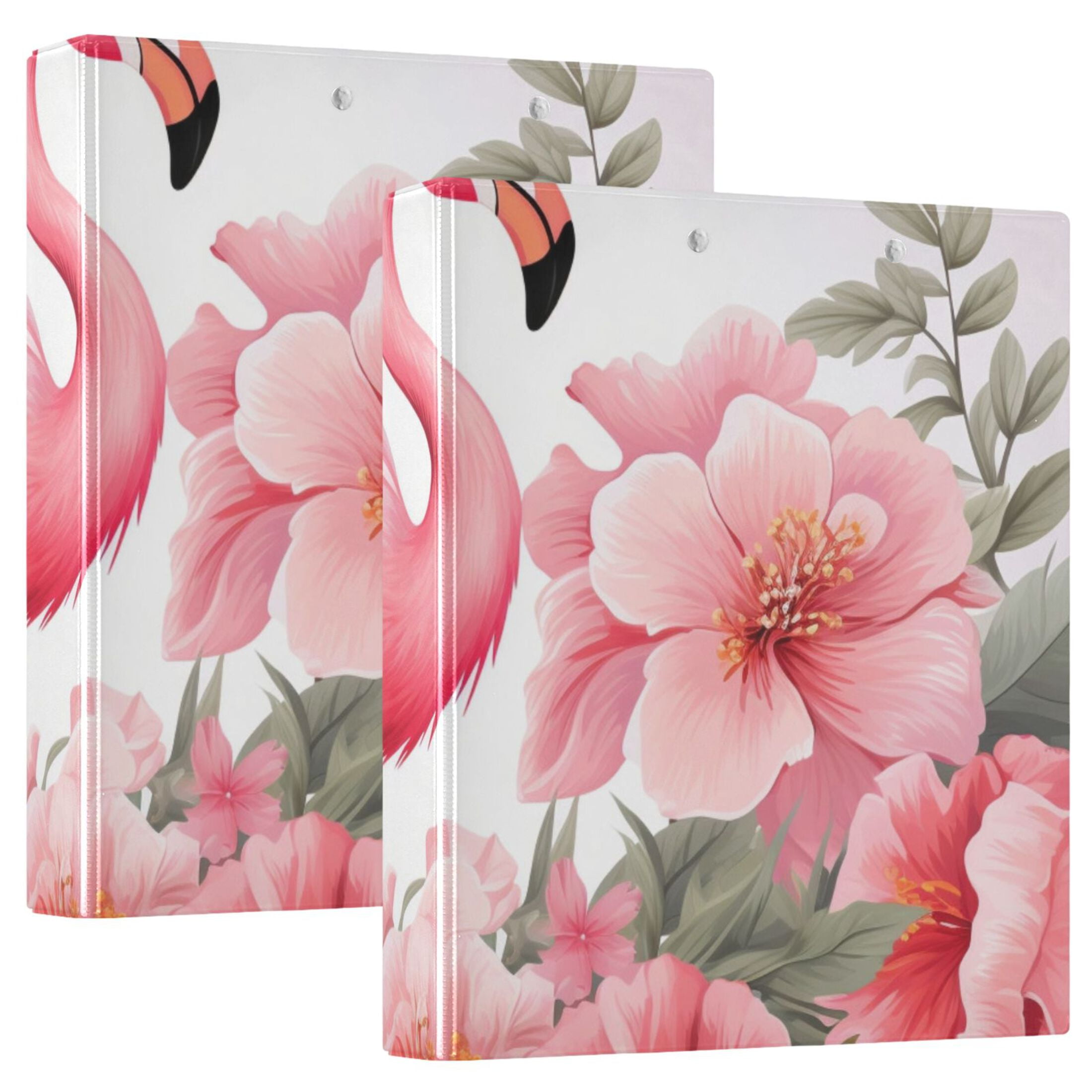 Flamingo Flowers Floral Leaves 3 Ring Binders 1.5 inch Hardcover File ...
