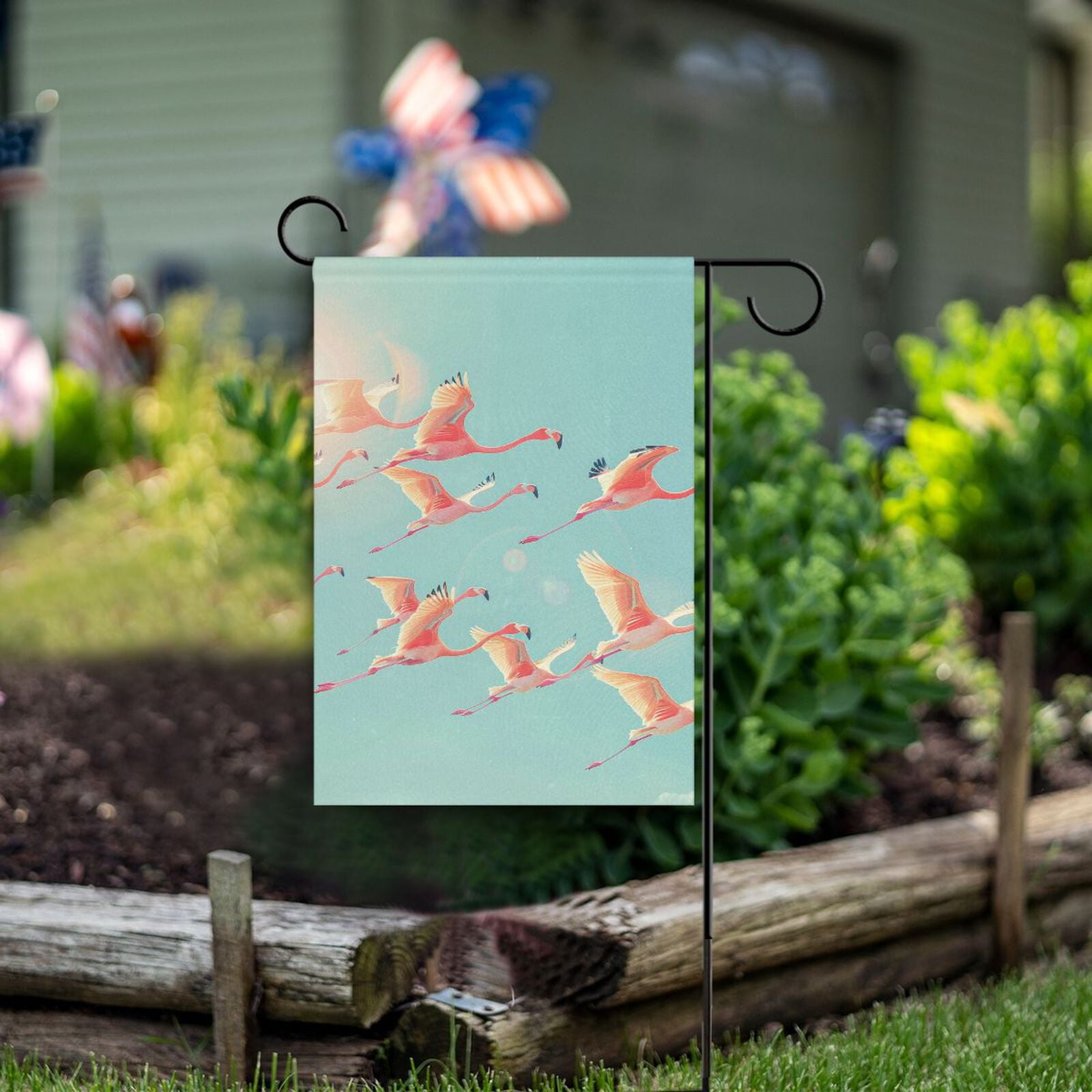 Flamingo Fly Garden Flag Double Sided Outdoor Banners for Courtyard ...