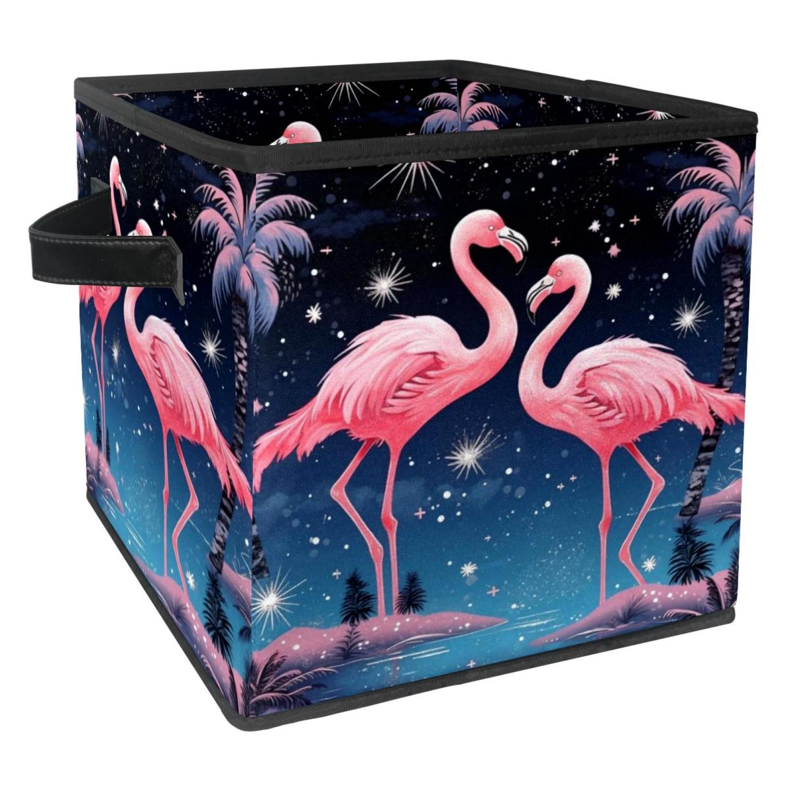 Flamingo Foldable Storage Basket with Handle, 10.8"x10.5"x10.6", Large ...