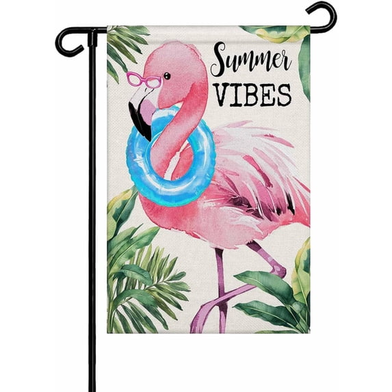 Flamingo Garden Flag 12x18 Double Sided Summer Beach Palm Leaves Swim ...