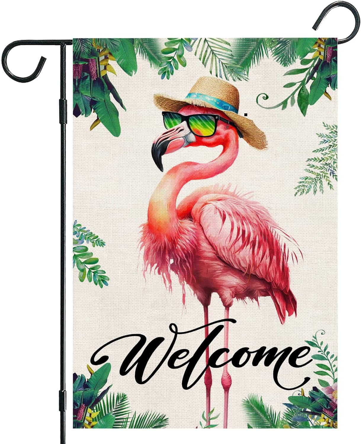 Flamingo Garden Flag Branch and Leaf Plants Double Sided Readable Yard ...