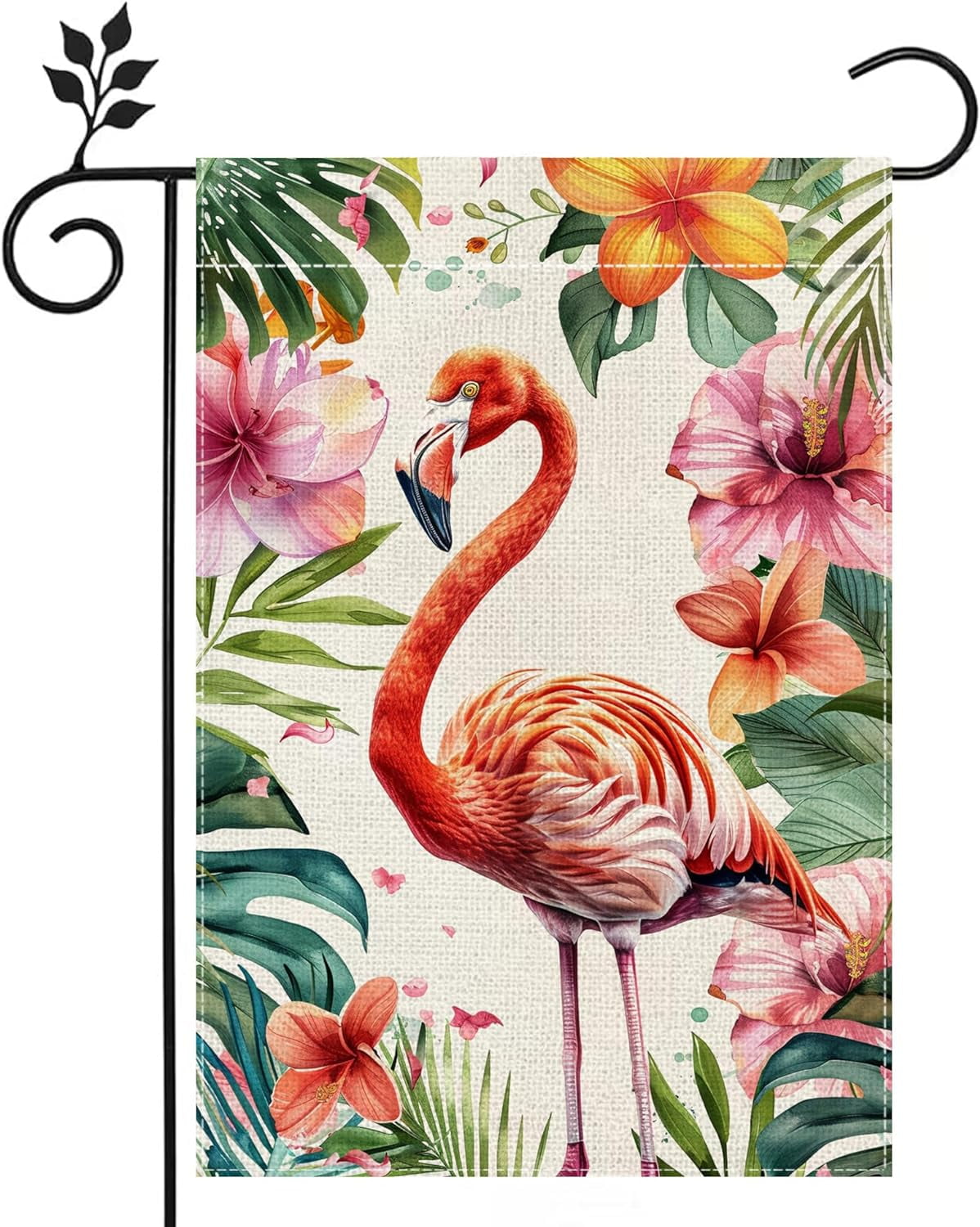 Flamingo Garden Flag, Colorful Flower Tropical Palm Tree Flag, Double ...