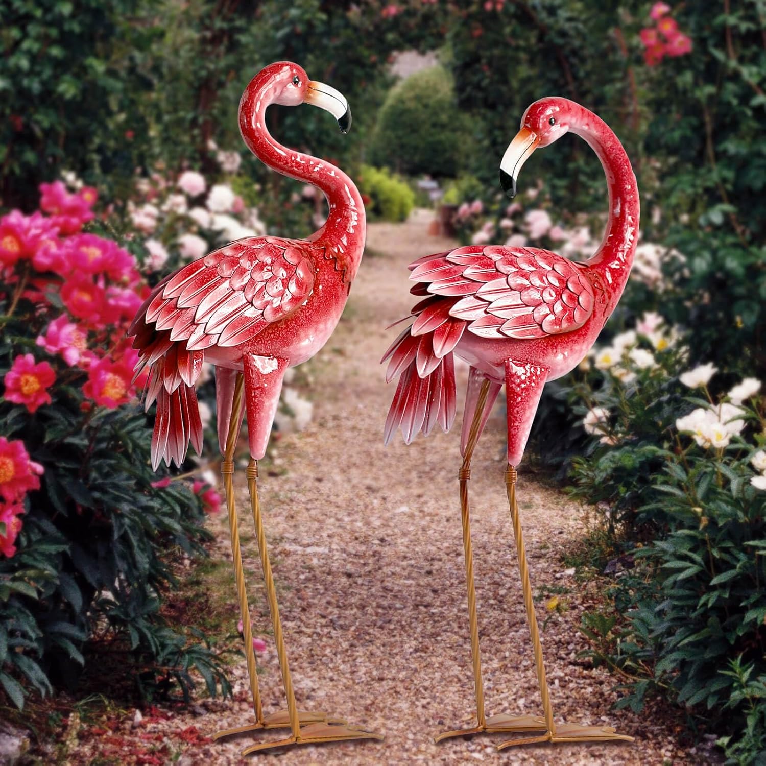Flamingo Garden Statues and Sculptures, Metal Birds Yard Art Outdoor ...