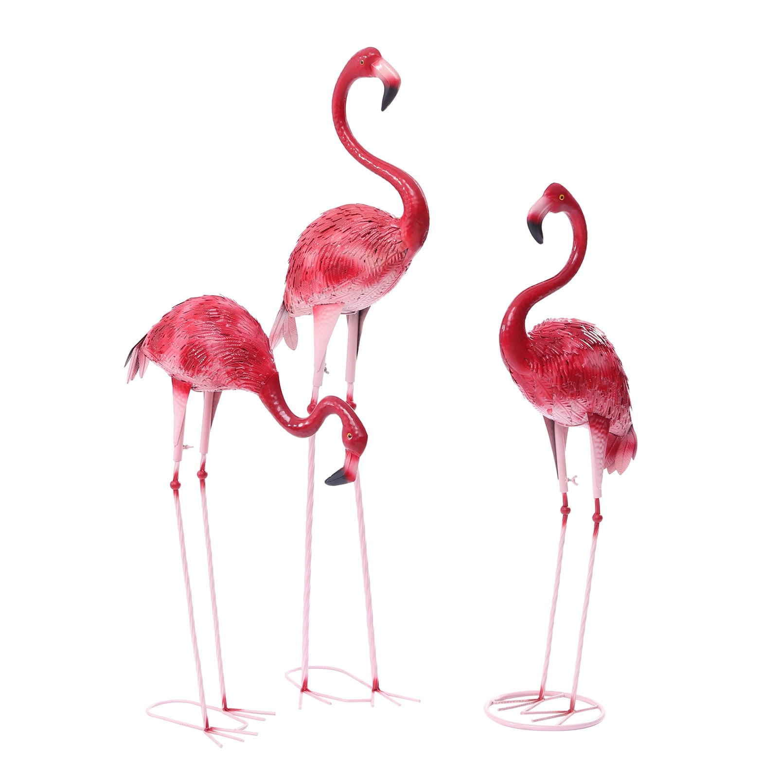 Flamingo Garden Statues Set of 3 - Iron Outdoor Decor with High-Temp ...