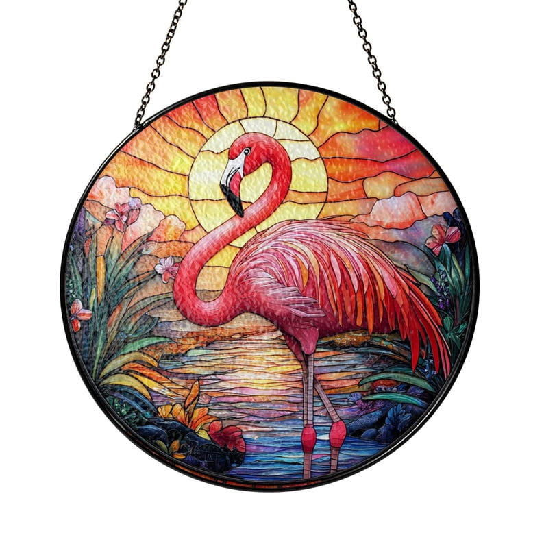 Flamingo Glass Suncatcher, Tropical Bird Decor, Bird Light Catcher ...