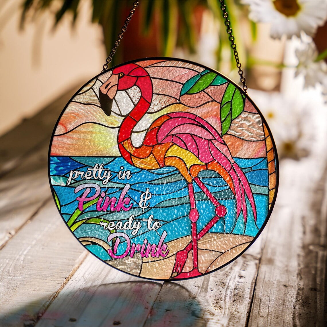 Flamingo Glass Suncatcher, Window Hanging Nature Lover Decor, 7.9 in ...