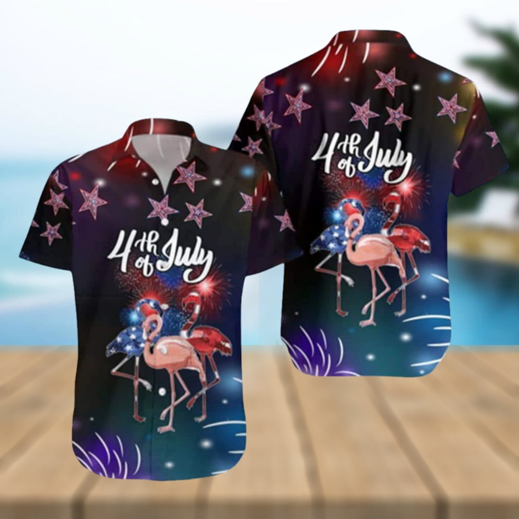 Flamingo Hawaiian Shirt Happy 4Th Of July Gift For Beach Holiday ...