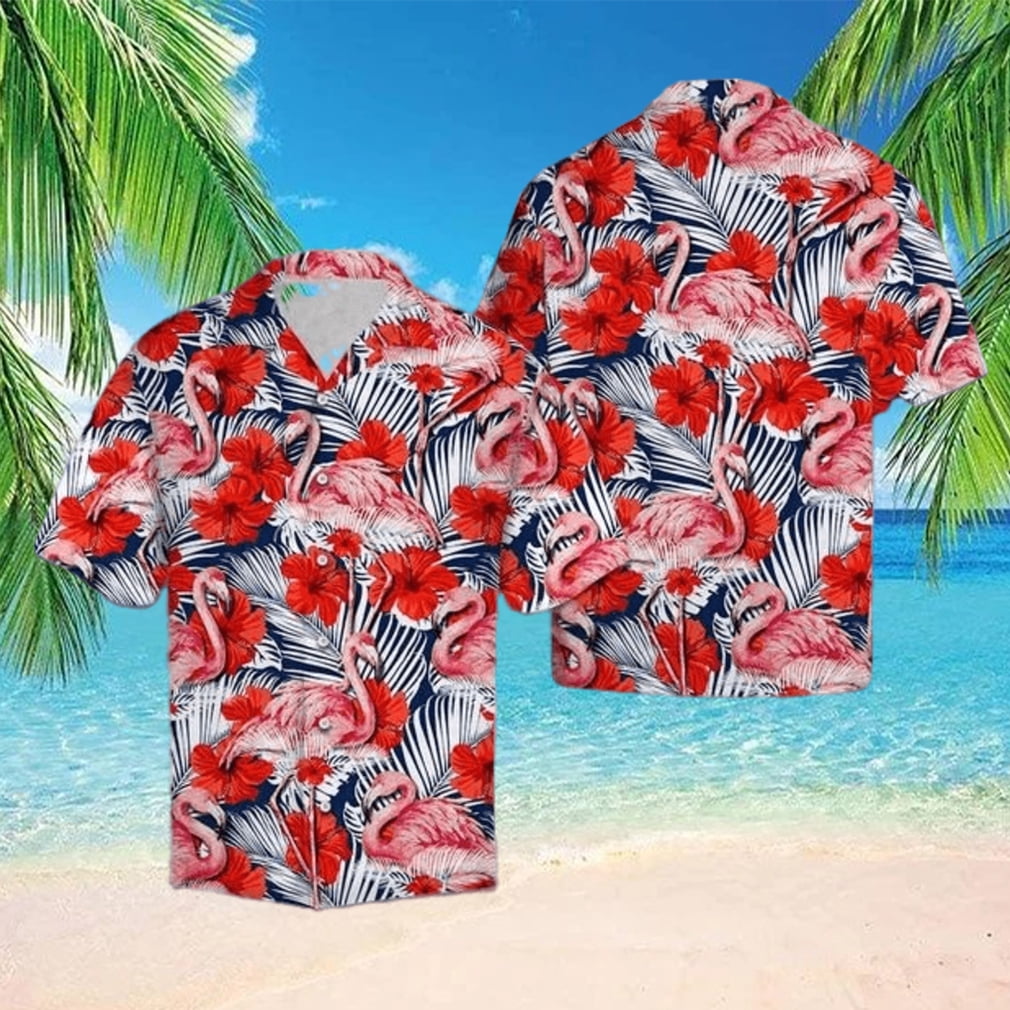 Flamingo Hibiscus Flower Hawaiian Shirt - Walmart.com