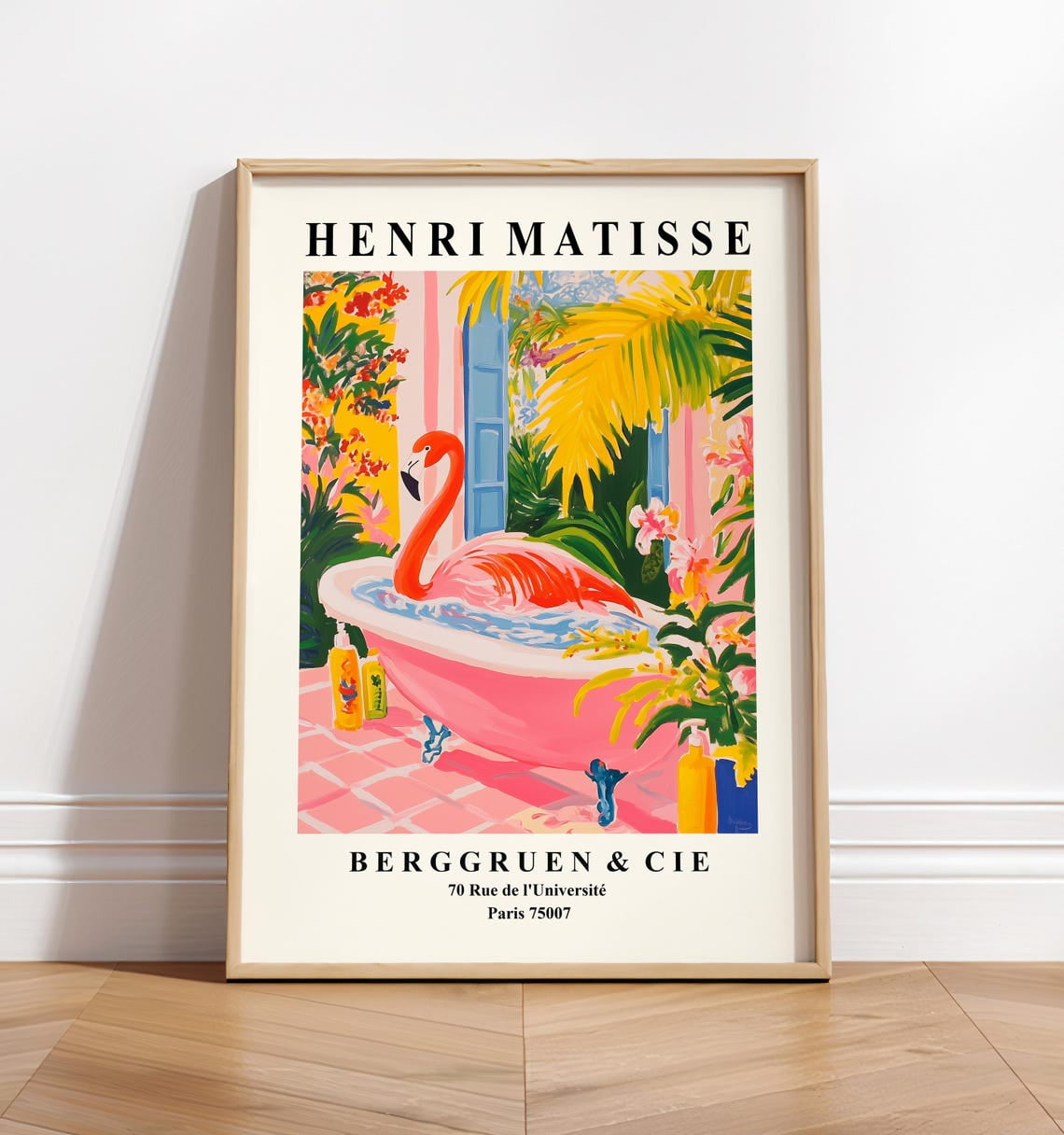 Flamingo In Bathtub Art Print, Funny Pink Bathroom Wall Decor Unframed ...