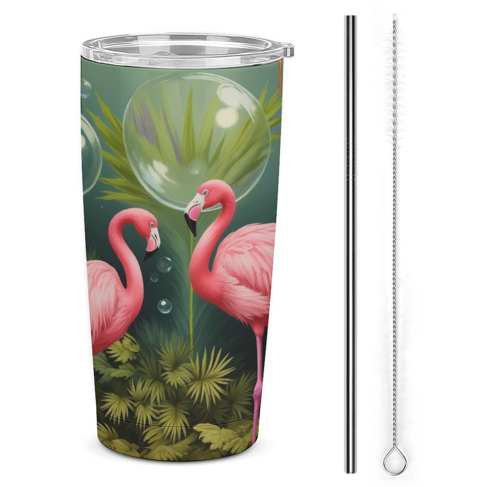 Flamingo Jungle Bubbles Tumbler Print 20oz Stainless Steel Coffee Cup ...